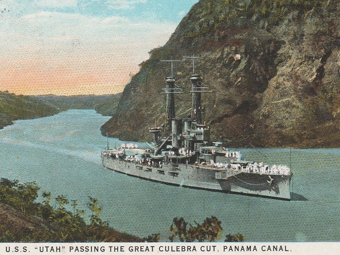 U.S.S. "Utah" Passing The Great Culebra Cut — Panama Canal